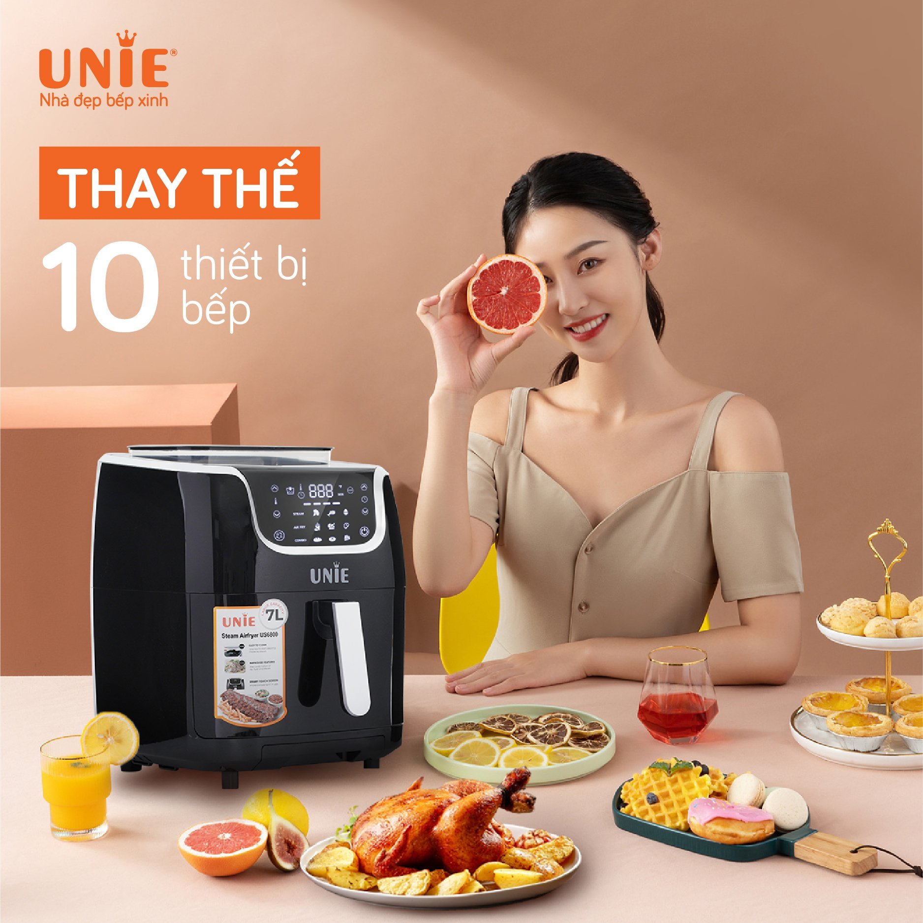 UNIE US-6800 Digital Air fryer, 7L Capacity 1700W - Electronica Pakistan