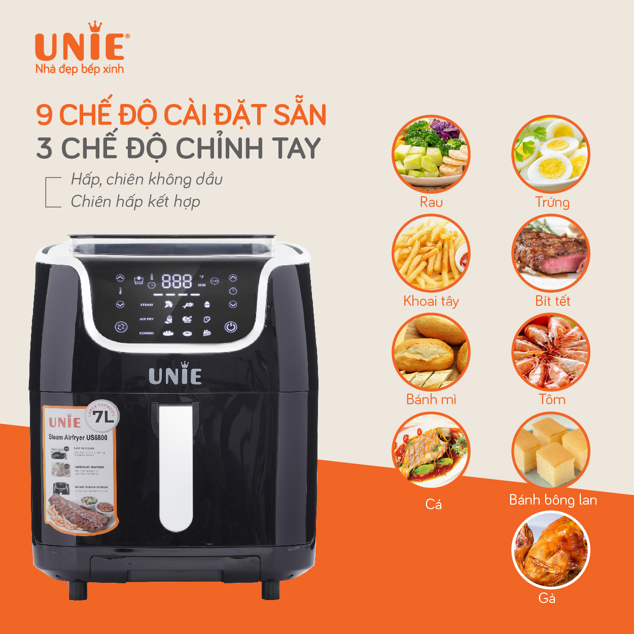 UNIE US-6800 Digital Air fryer, 7L Capacity 1700W - Electronica Pakistan