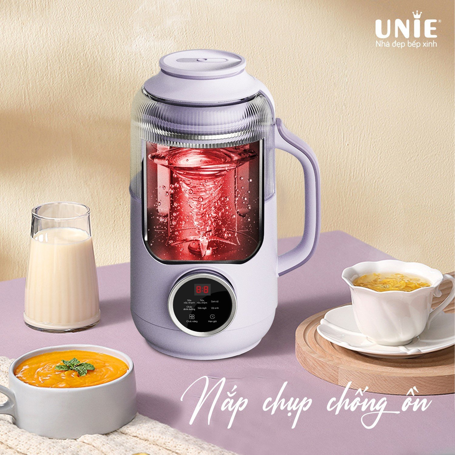 Máy làm sữa hạt UNIE UMB09, dung tích 800ml, nắp chụp chống ồn, 6 chức ...