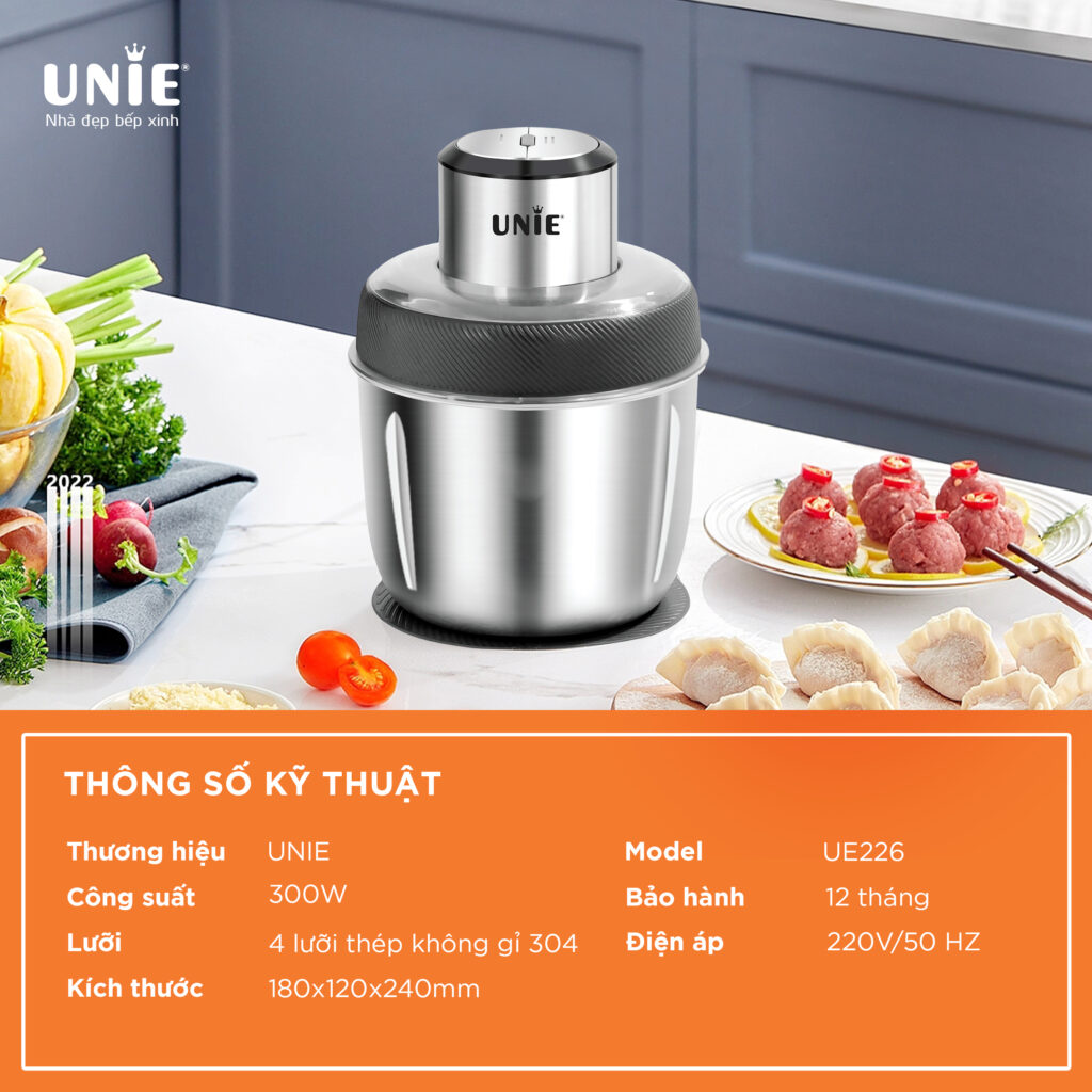 Máy xay thịt Unie UE226 dung tích 2.5L, 2 cối xay đa năng, trục bóc ...